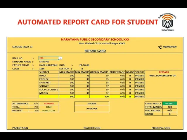 Automated Student Report Cards in Excel